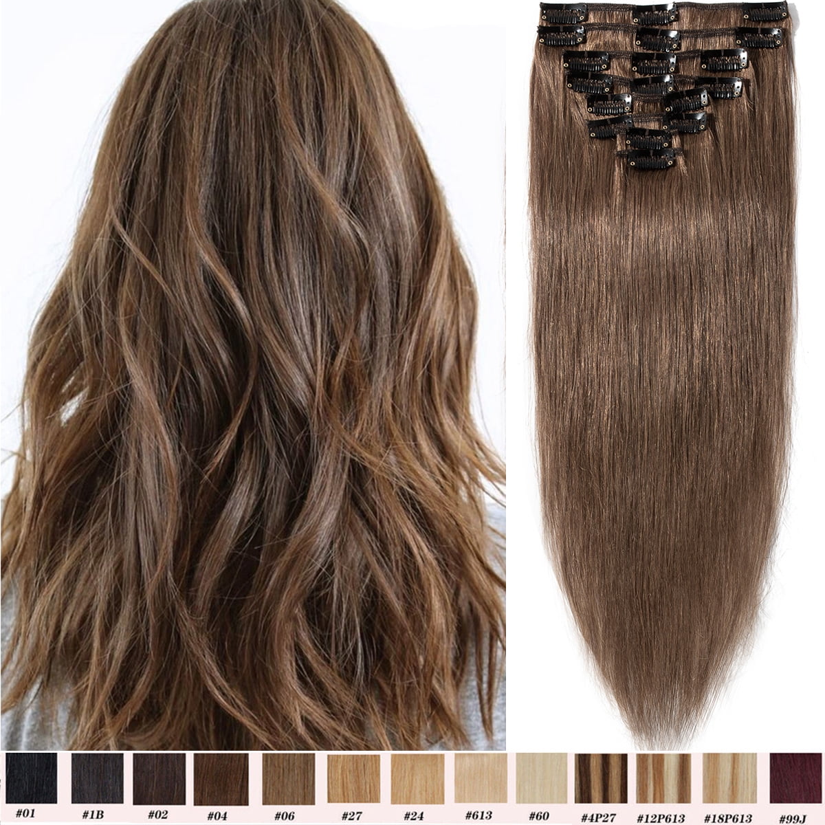 SEGO Clip in Hair Extensions Human Hair Full Head 100% Real Remy Thick ...