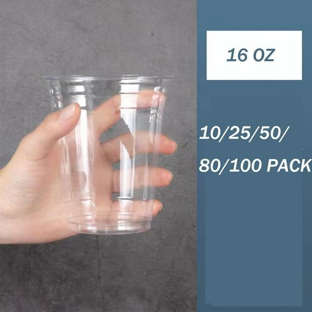 16 Oz. Clear Plastic Cups with Flat Lids - Disposable Clear Drinking ...