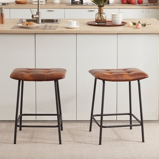 Duhome Counter Height Bar Stools Set of 2, Faux Leather Kitchen Counter ...