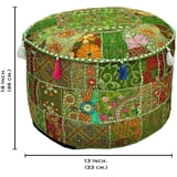 Indian Pouf Footstool Ethnic Embroidered Pouf Cover, Indian Cotton ...