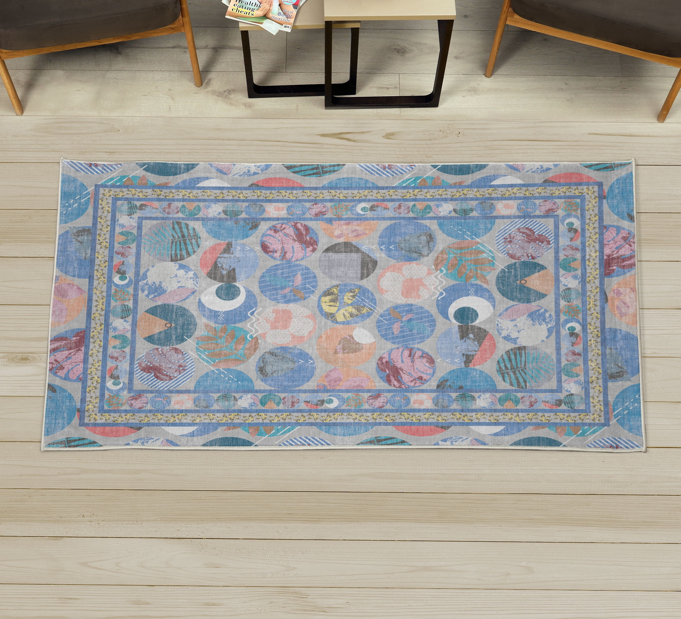 Floral Decorative Rug, Colorful Pastel Rounds with Exotic Tropical ...