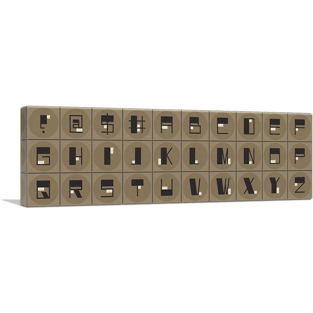 ARTCANVAS Beige Black Mid Century Modern Full Alphabet Panoramic Canvas ...