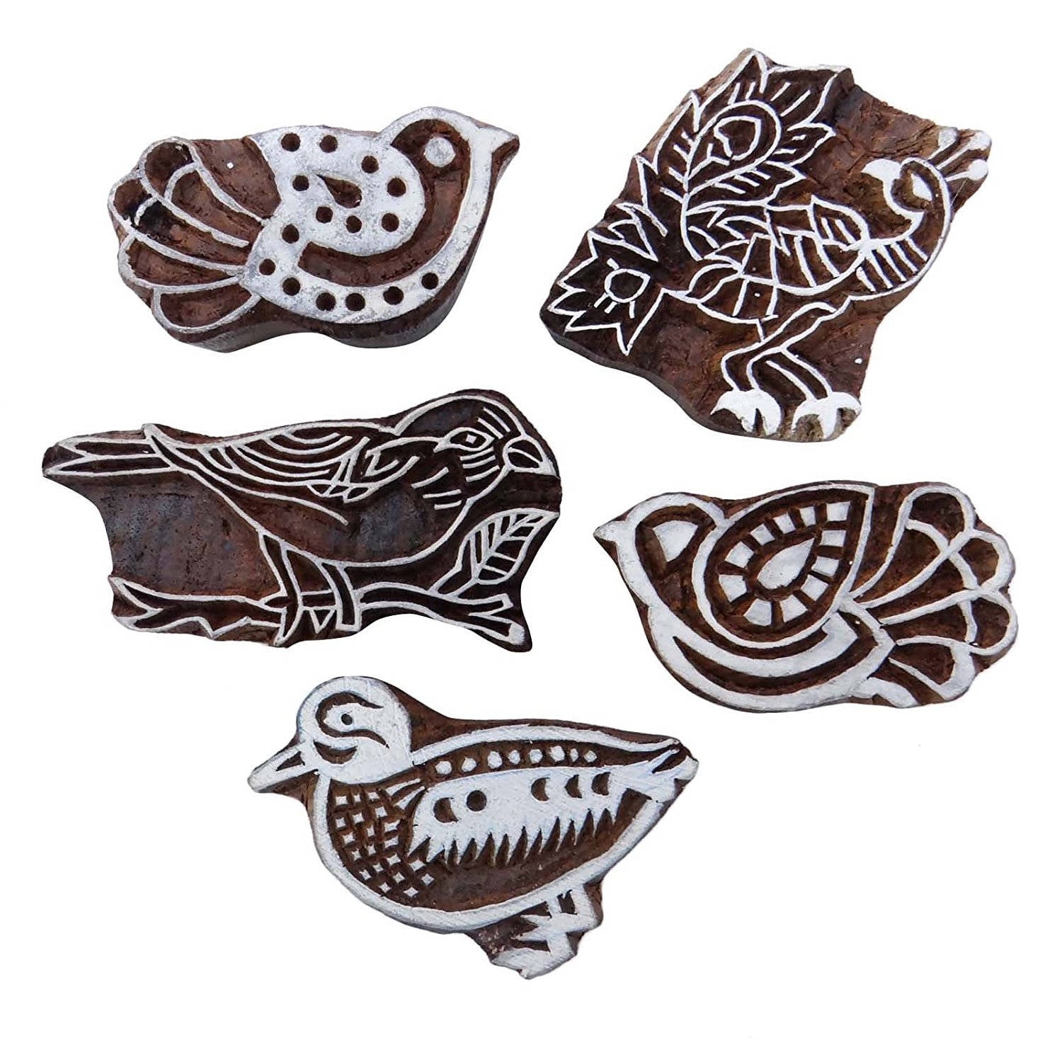 Lot Of 5 Pcs Hand Carved Bird Wooden Printing Block Scrapbook Stamp ...