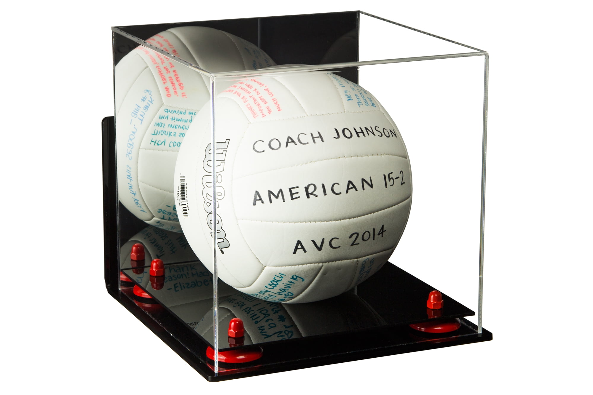 Deluxe Acrylic Volleyball Display Case with Red Risers, Mirror and Wall ...