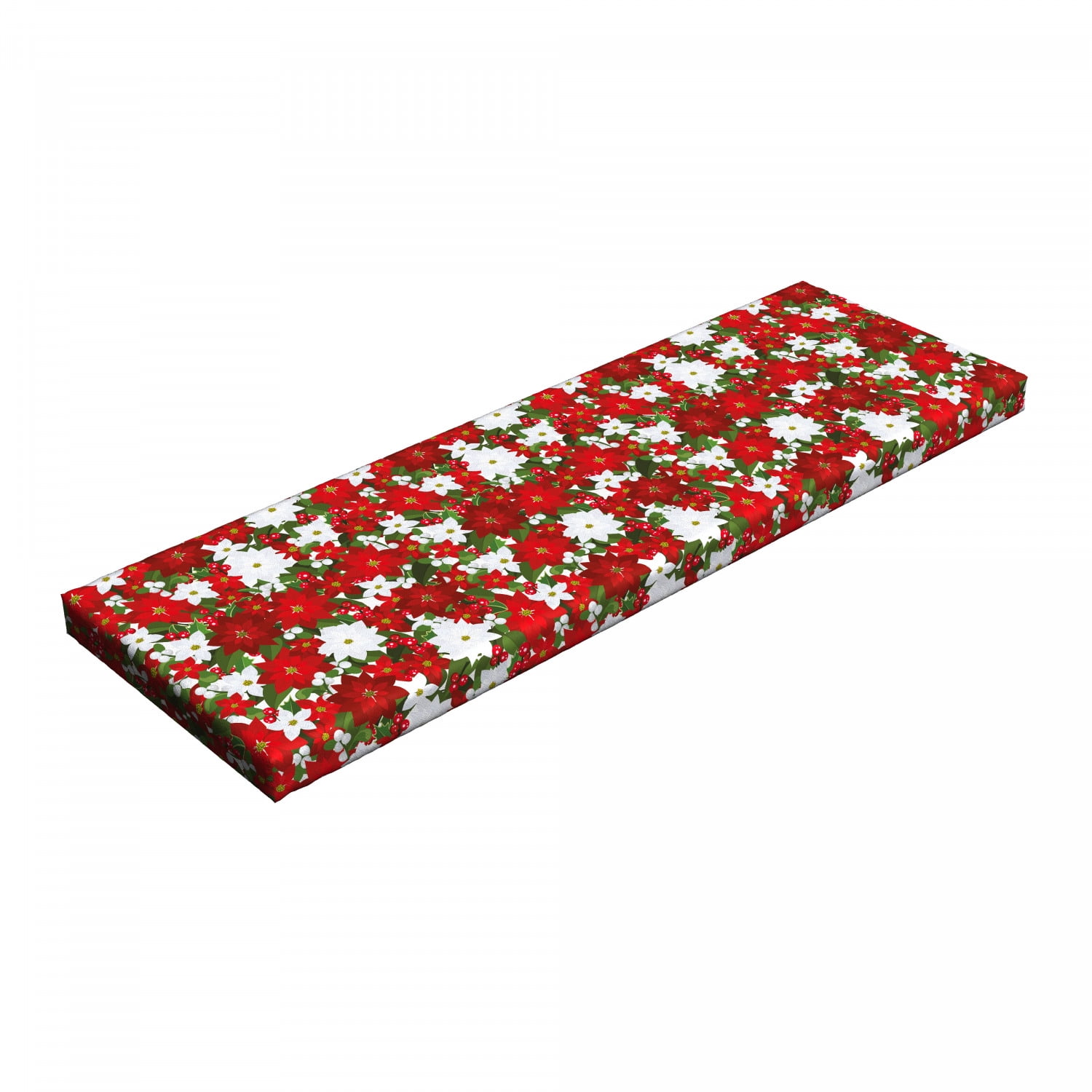 Christmas Bench Pad, Poinsettia Flower Holly and Mistletoe in Natural ...