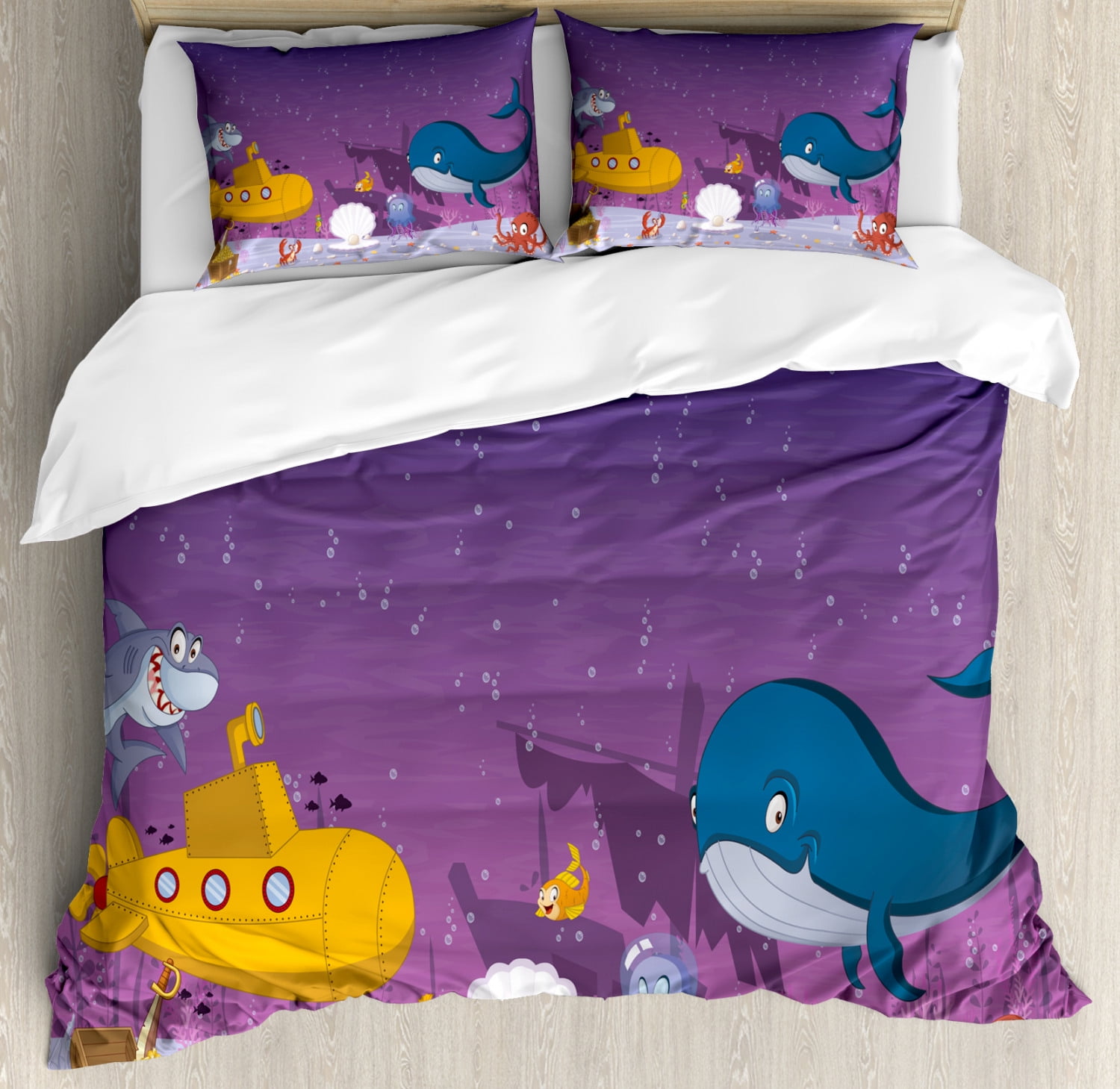 Deep Sea Duvet Cover Set Queen Size, Composition of Underwater World ...