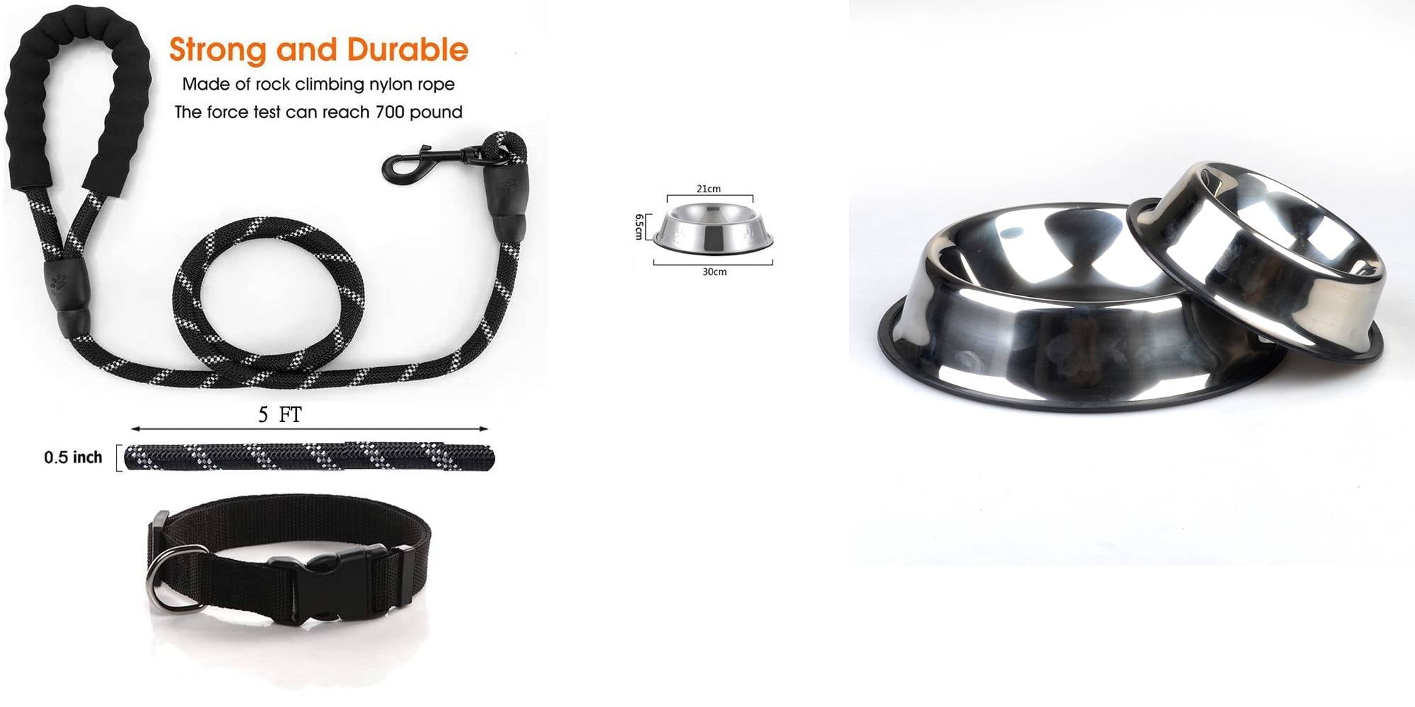 Dog Starter Kit Set Includes: Dog Leash/collar | Dog Bowls | Puppy ...