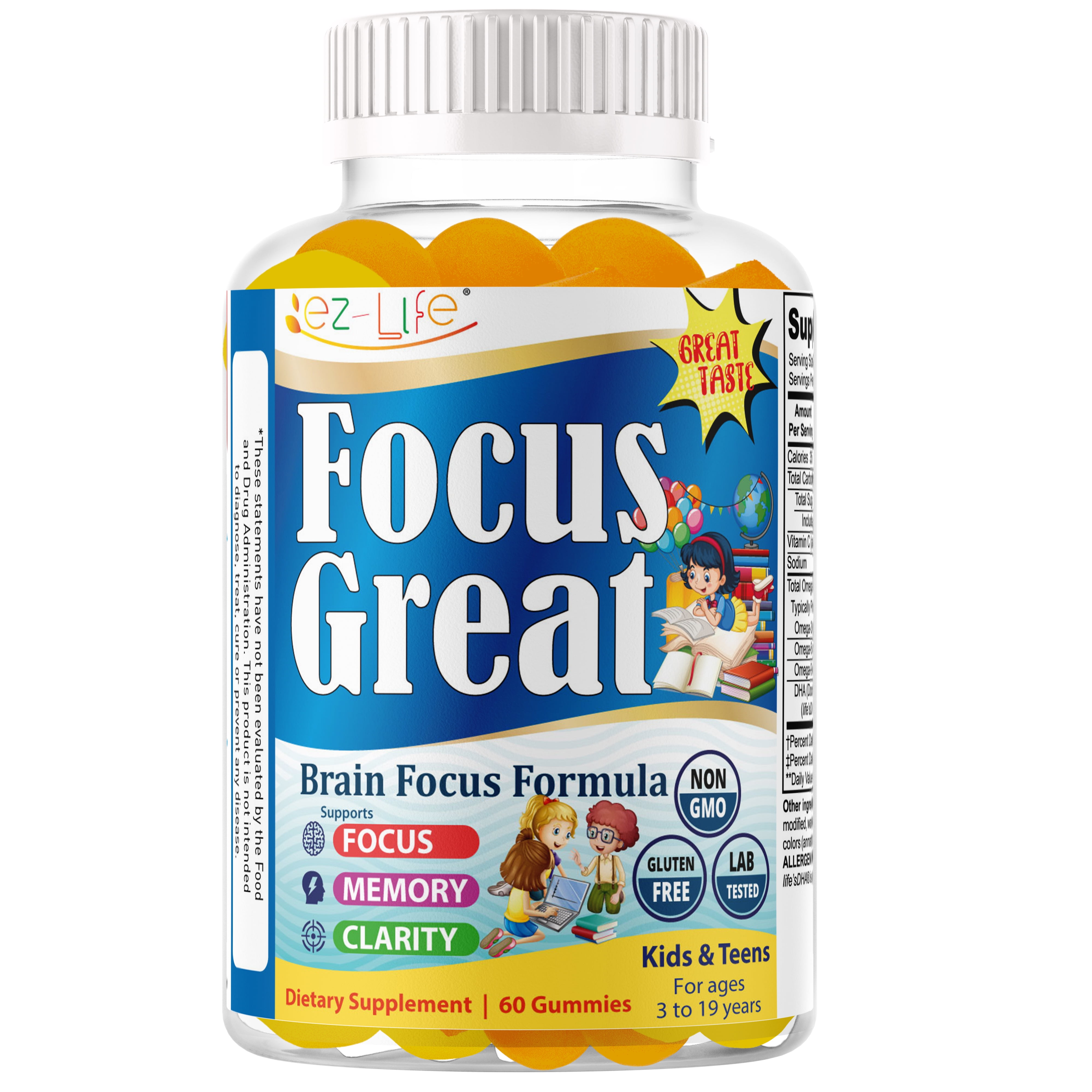 Focus Great Kids Brain Booster Supplement, Boost Mental Clarity, Focus ...
