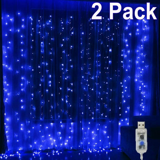 300 LED Curtain Lights,Fairy Lights 8 Lighting Modes,2-Pack Each 9.9x9 ...