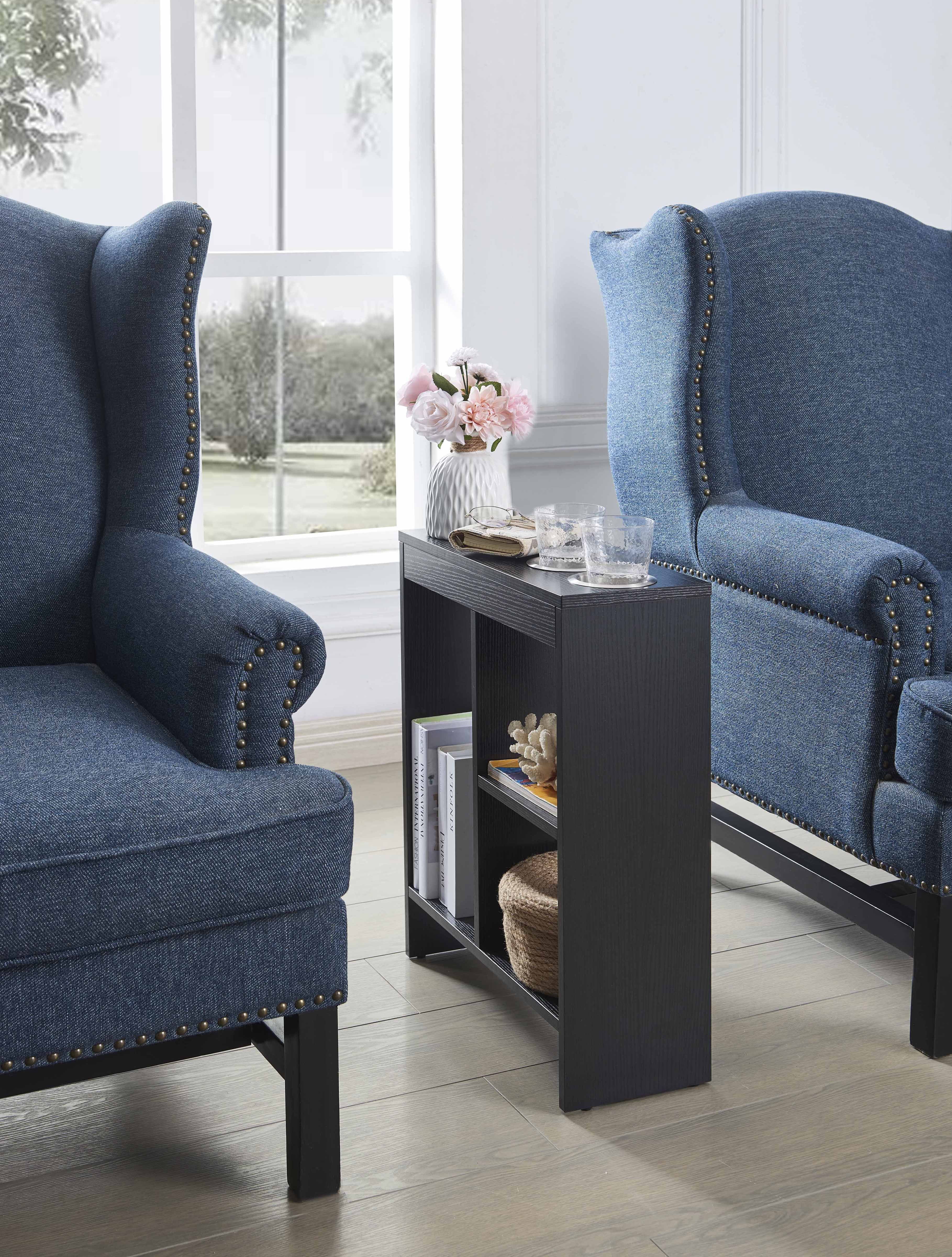 Aransas Side Sofa Table With 2 Cup Holders & Magazine Storage, Black ...