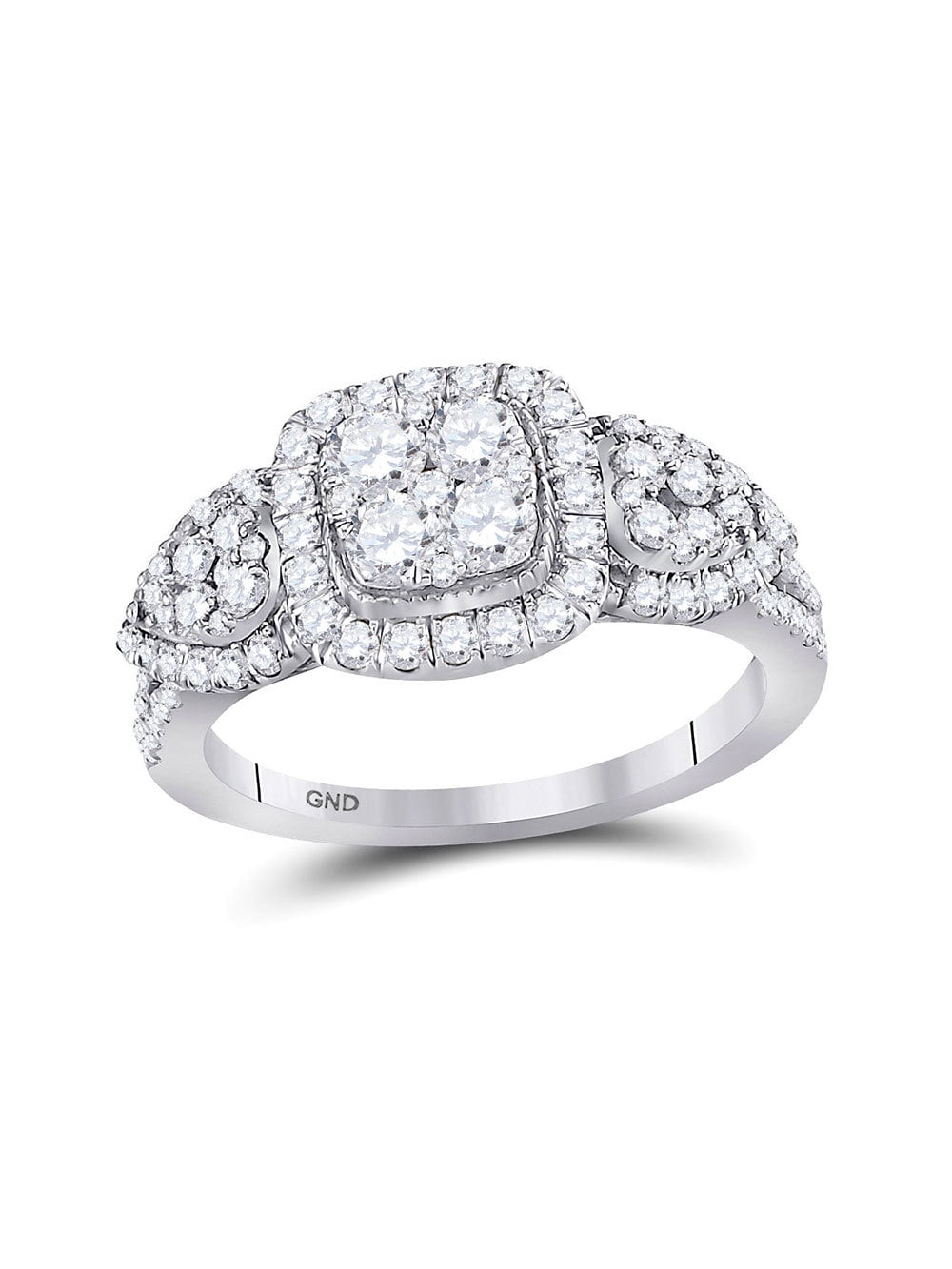 10kt White Gold Womens Round Diamond Square Halo Cluster Ring 1-1/4 ...