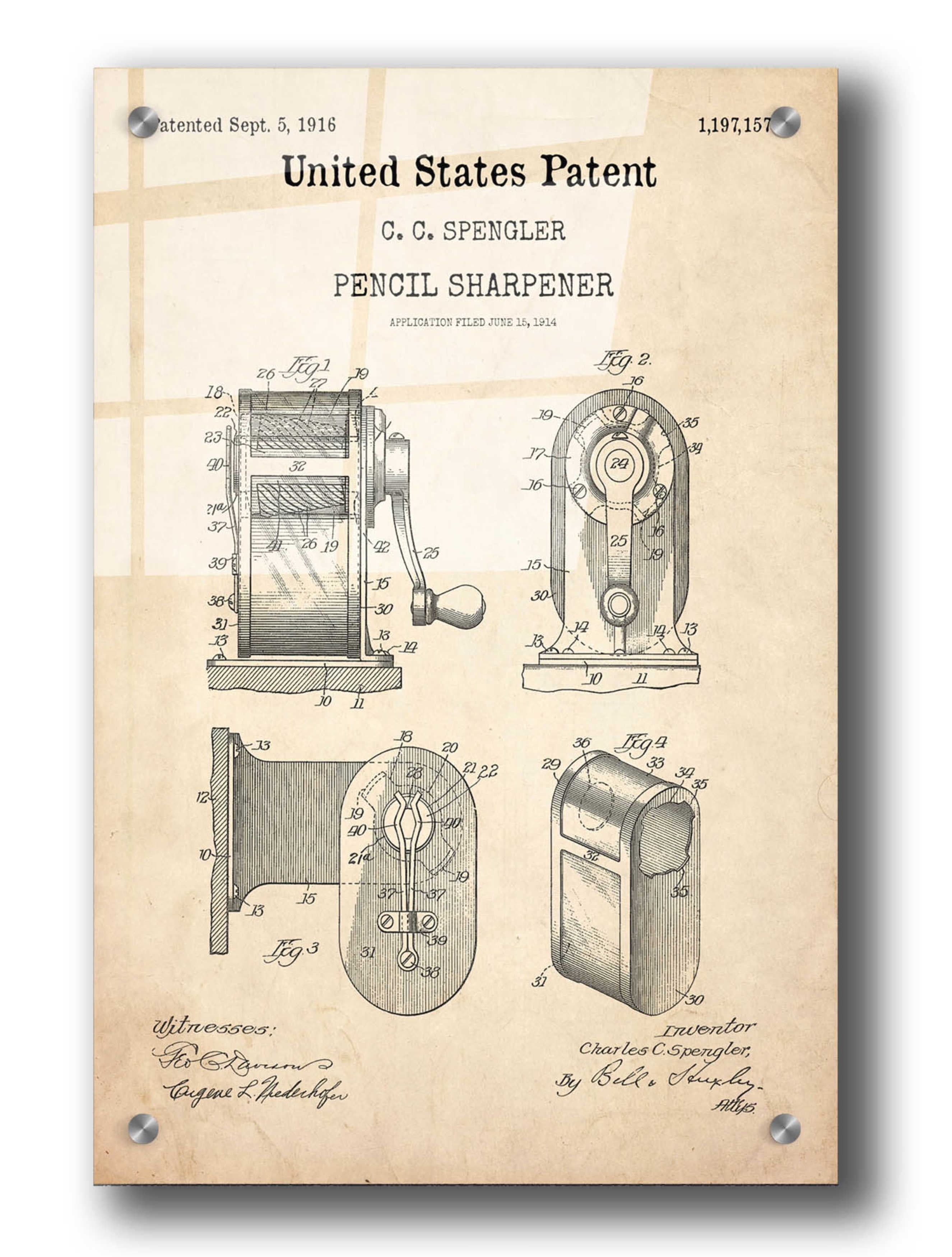 Epic Art 'Pencil Sharpener Blueprint Patent Parchment,' Acrylic Glass ...