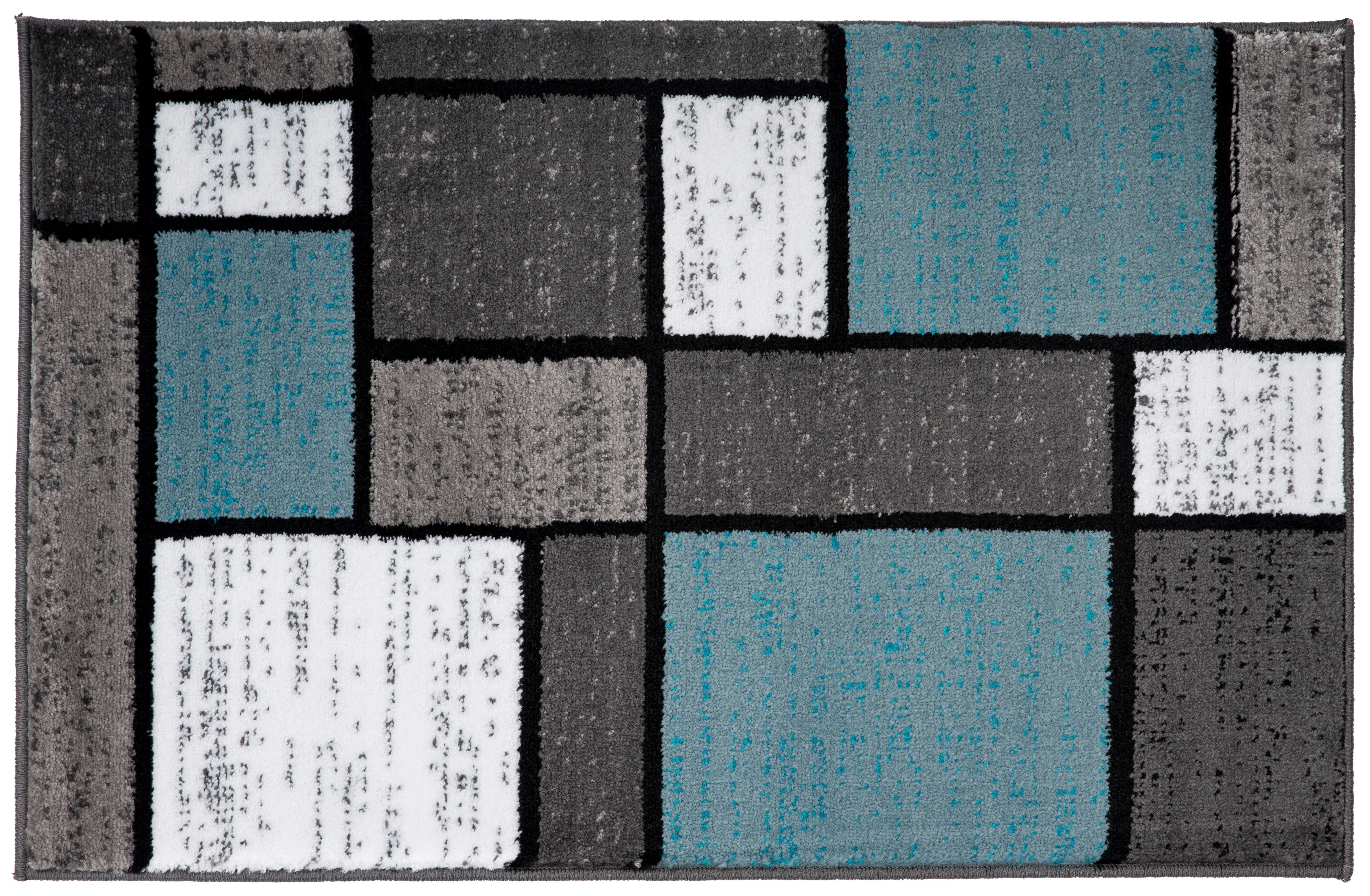 Contemporary Geometric Boxes Blue/Gray Indoor Area Rug 2' X 3 ...