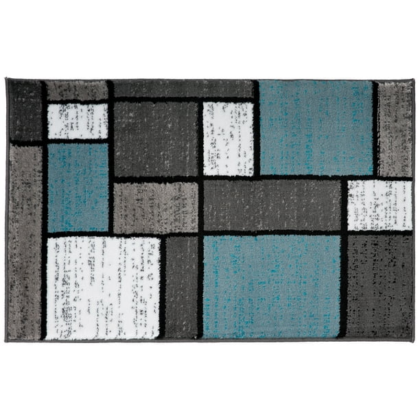 Contemporary Geometric Boxes Blue/Gray Indoor Area Rug 2' X 3 ...
