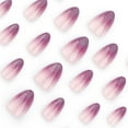 24Pcs French Short Almond Faux Nails Gradients Purpled Shimmery Designs ...