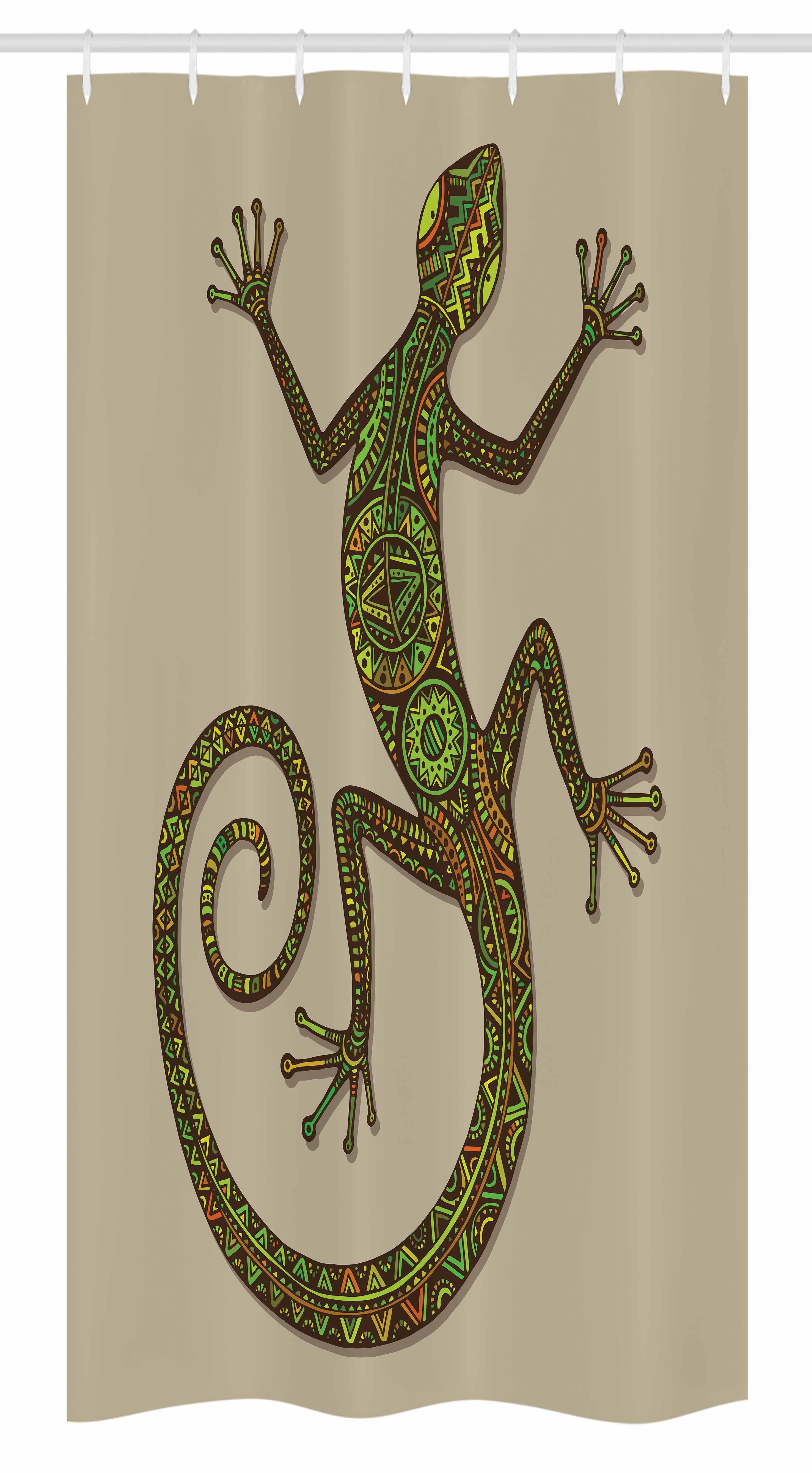 Reptile Stall Shower Curtain, Ornamental Colorful Lizard with Ethnic ...