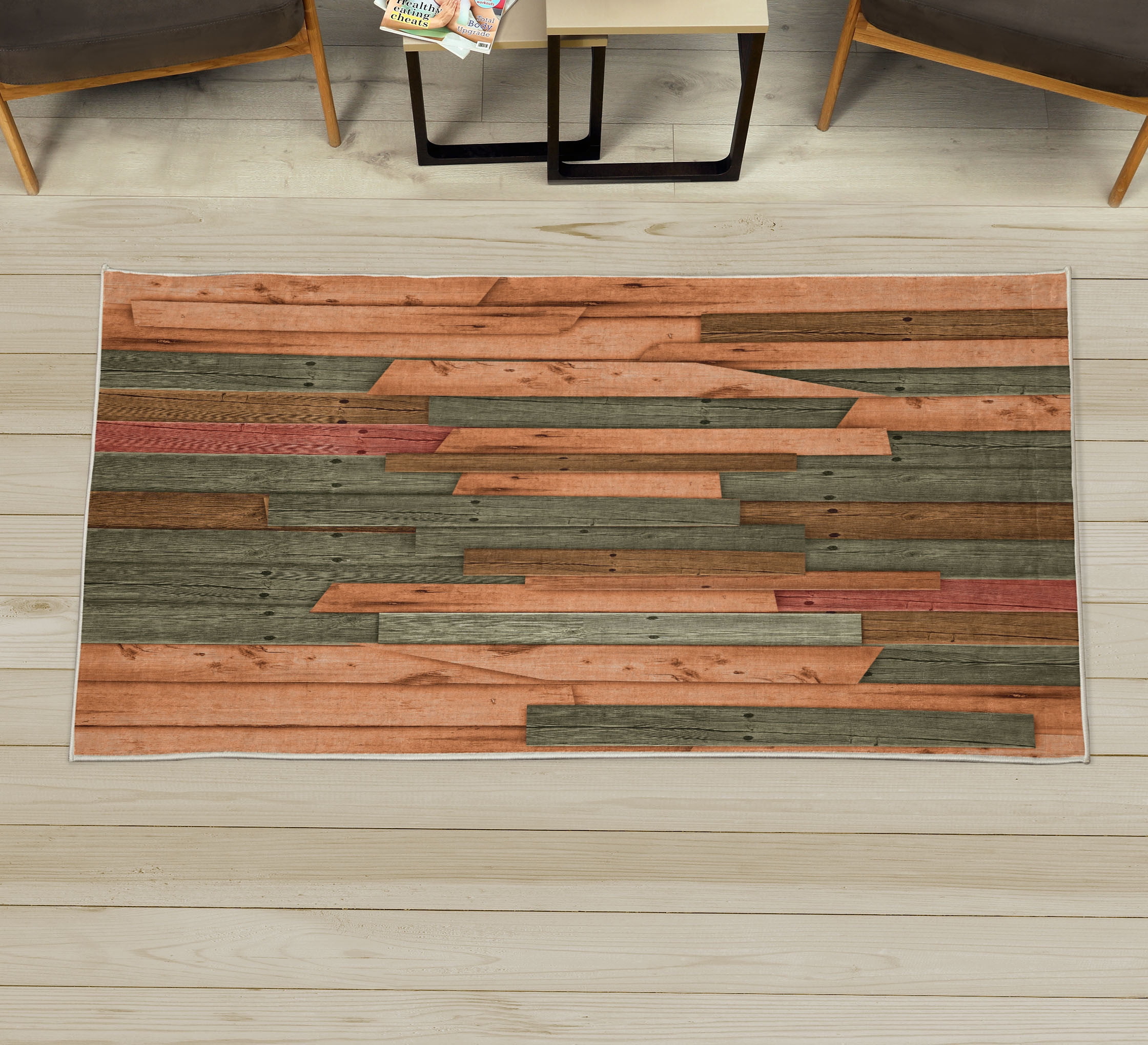 Rustic Decorative Rug, Grunge Wood Planks Barn House Door Nails Country ...