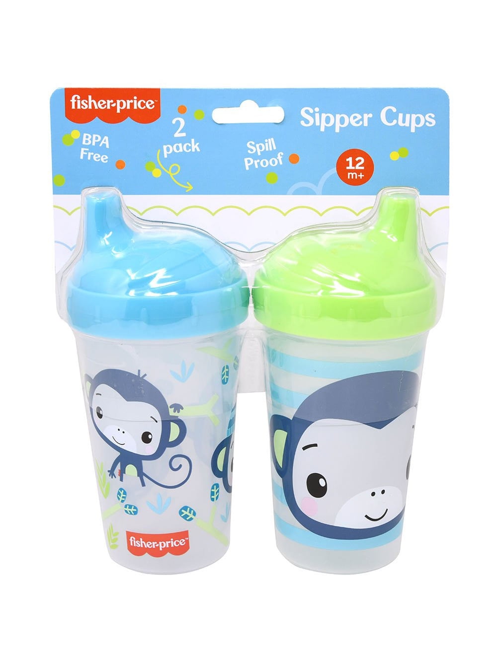 Fisher-Price Baby Boys' 2-Pack Monkey Sipper Cups - aqua/multi, one ...