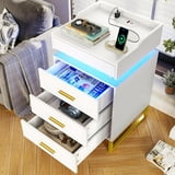 Afuhokles Modern LED Nightstand with USB Charging Station, 3 Drawers ...
