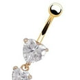 Mybeauty Gold Navel Belly Ring, 3 Clear Heart Crystal Dangles, Surgical ...