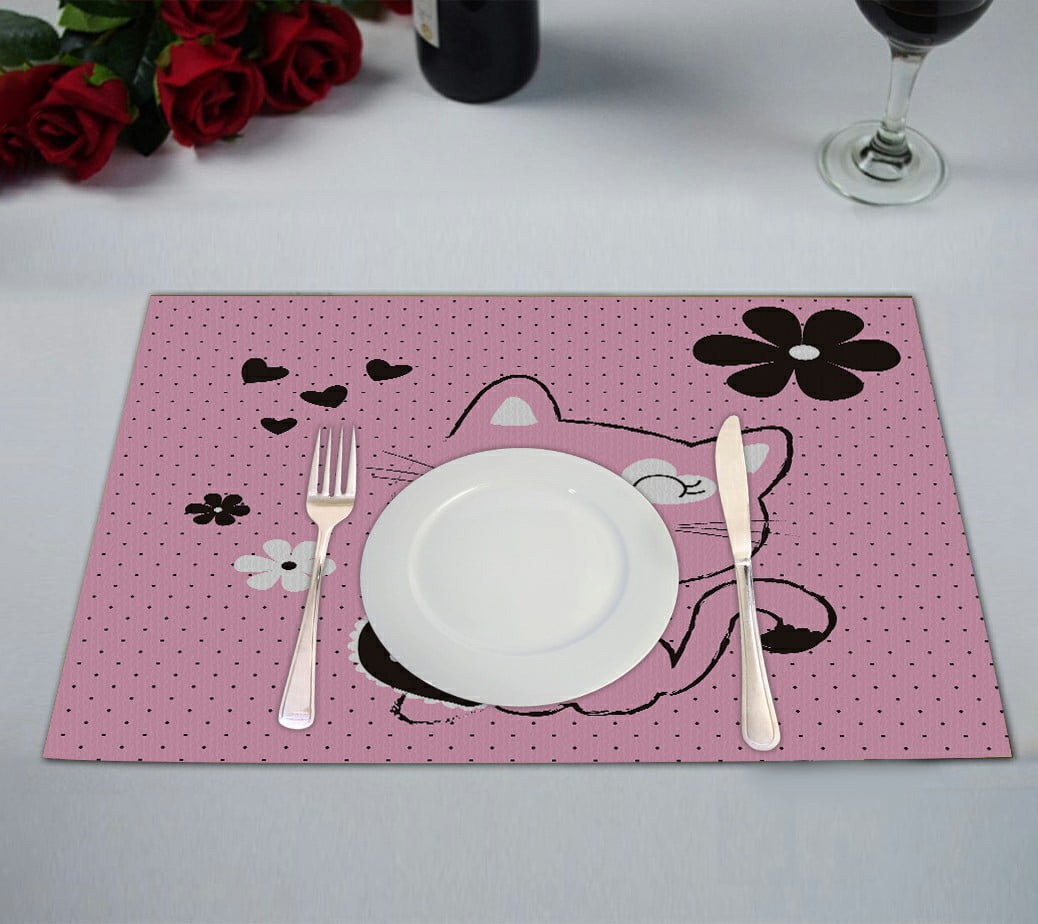 ABPHQTO Cute Cat Polka Dots Table Placemat Food Mat 12x18 Inch,Pack of ...