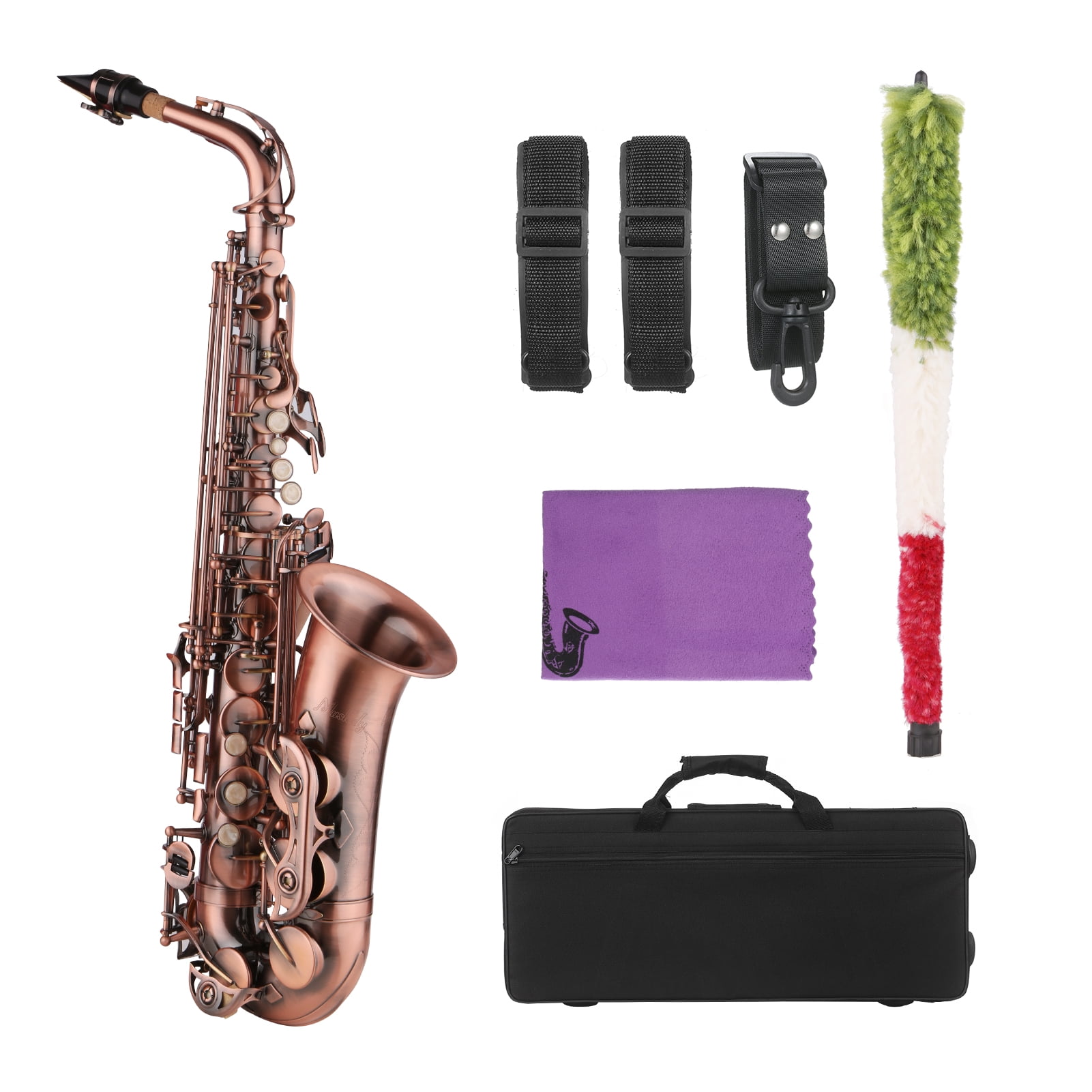 Muslady Saxophone Red E-flat Brass Material with Carrying Case Cleaning ...