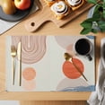 Abstract Art Cotton Linen Placemats Set of 6, Sunset Orange Blue Line ...