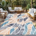 Abstract Stripes Outdoor Rug, Brown Blue Gradient Wavy Lines Leaf ...