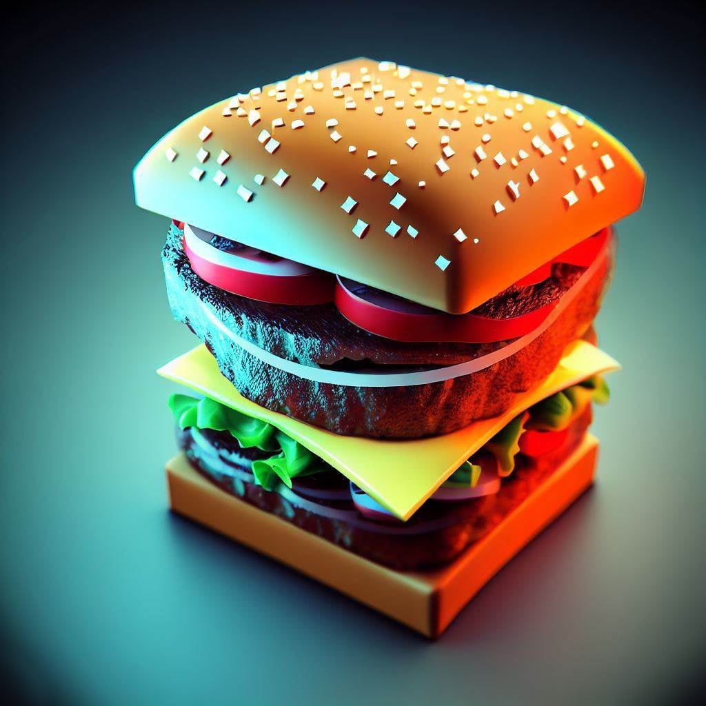 Square Hamburger Digital Art - 12" x 12" Art Print Wall Decor - Walmart.com