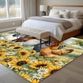 Chickens Rooster Washable Area Rug 5x7 Yellow Sunflowers Barn Farmhouse ...