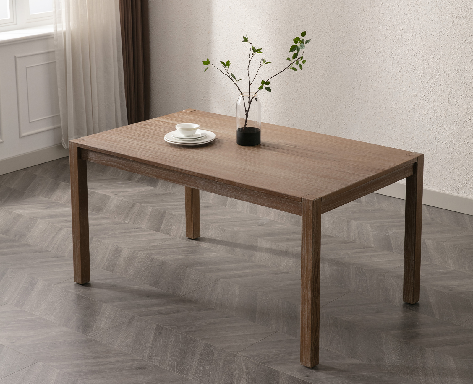 Sere Indoor Farmhouse Cottage Acacia Wood Dining Table, Teak Finish ...