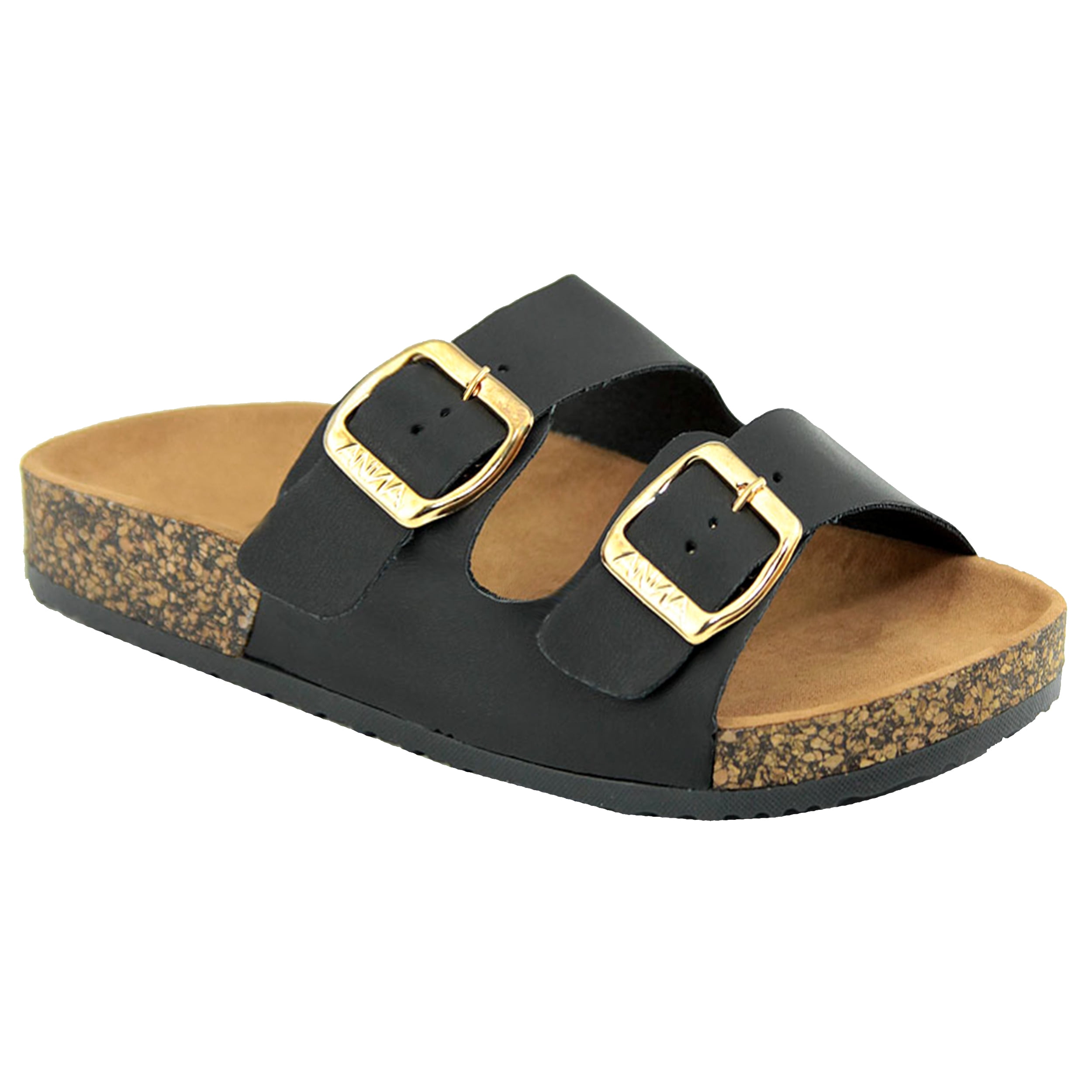 SNJ NEW Kids Girl Open Toe Solid Double Strap Cork Sole Slide Sandal ...