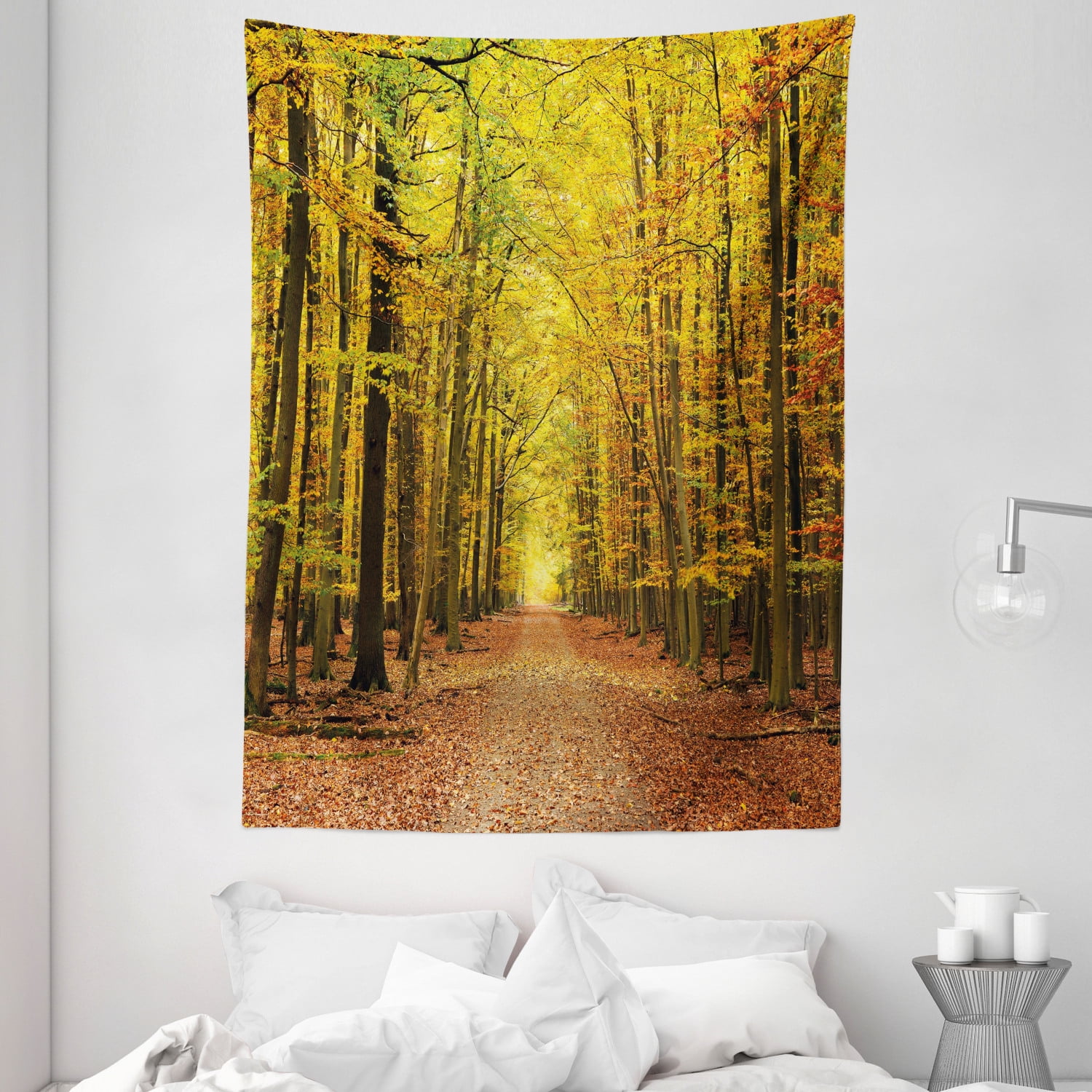 Fall Tapestry, Pathway in Autumn Forest with Faded Seasonal Leaves ...