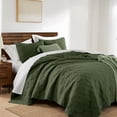 Cotton Queen Size Quilt Set - Olive Green Pre-Washed Soft Lightweight ...