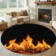 Abstract Yellow Flame Round Rug 7ft Washable Circle Rugs Non Slip ...