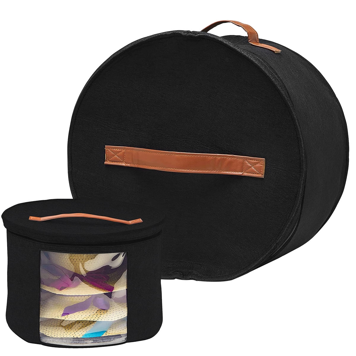 SchSin Hat Box Large Capacity Gray Felt Hat Storage Container Round ...