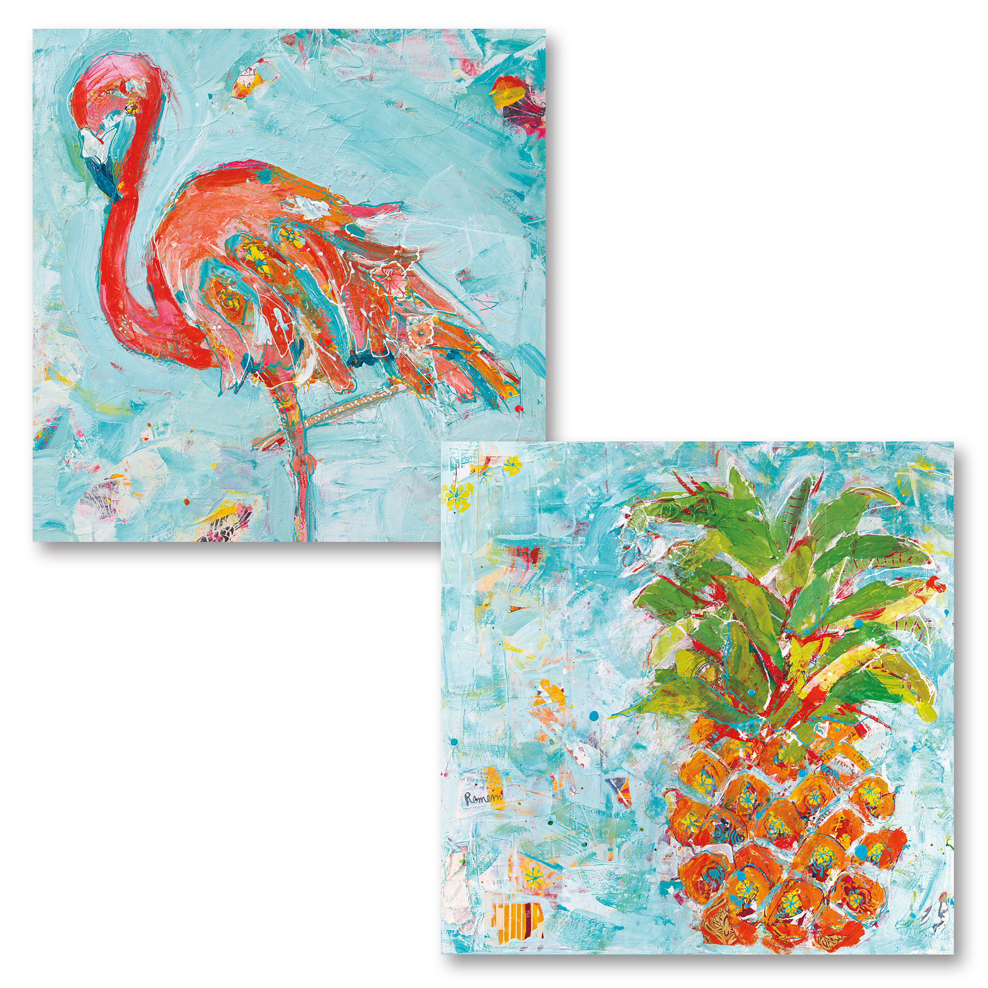 Gango Home Decor Contemporary Flamingo Bright & Pineapple Bright by ...