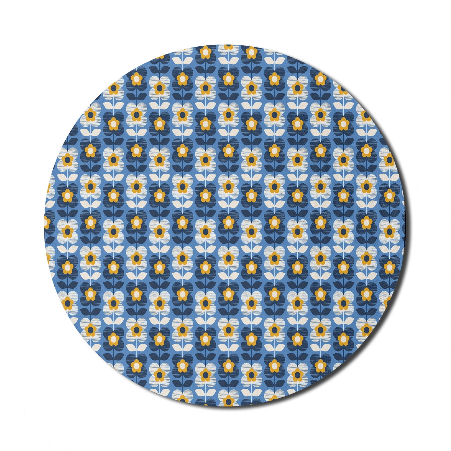 Yellow and Blue Mouse Pad for Computers, Simplistic Flower Silhouettes ...