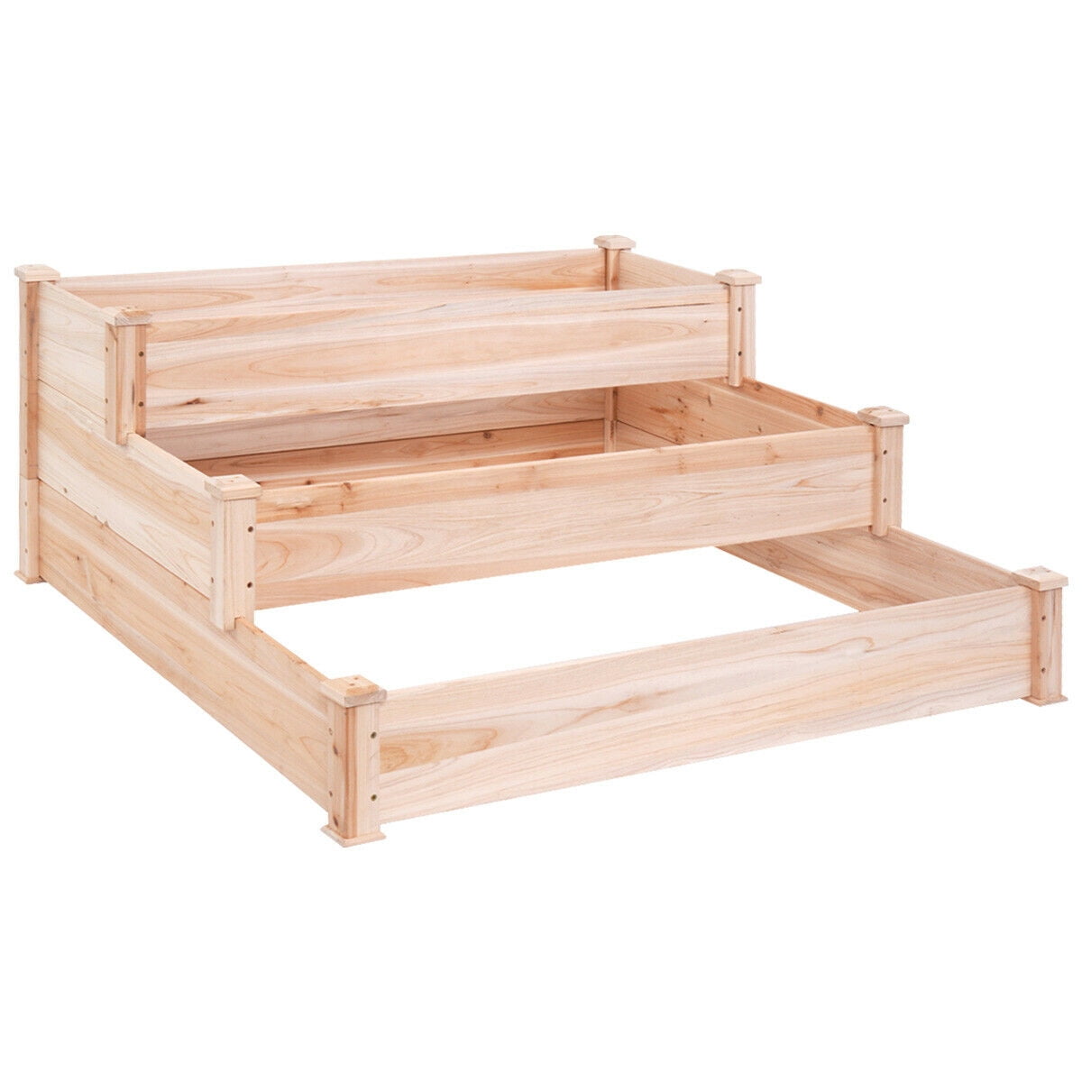 Gymax Outdoor Garden 3 Tier Wooden Elevated Raised Vegetable Planter