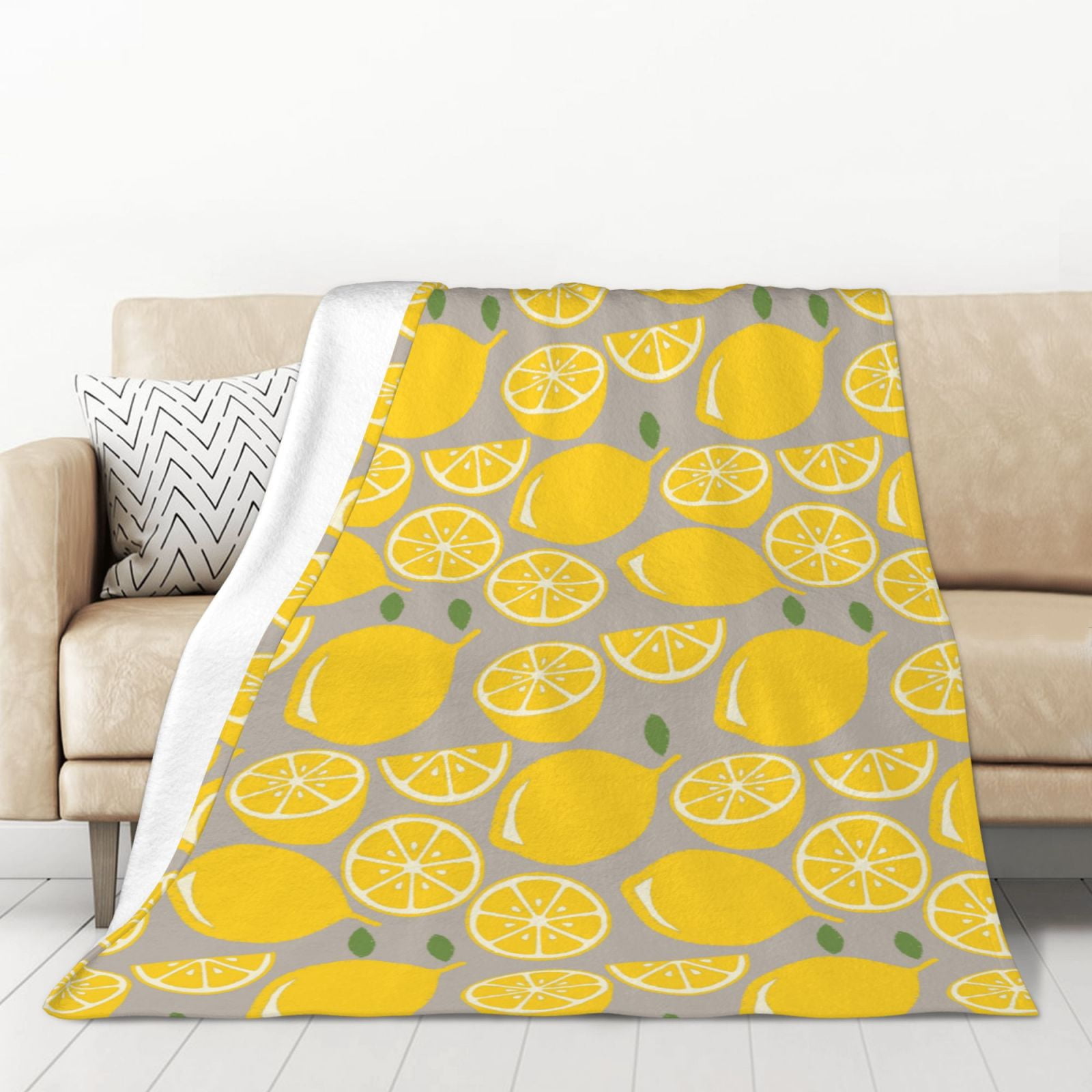 XMXT Throw Blankets, Yellow Lemon Cartoon Print Bed Blanket for Bedroom ...