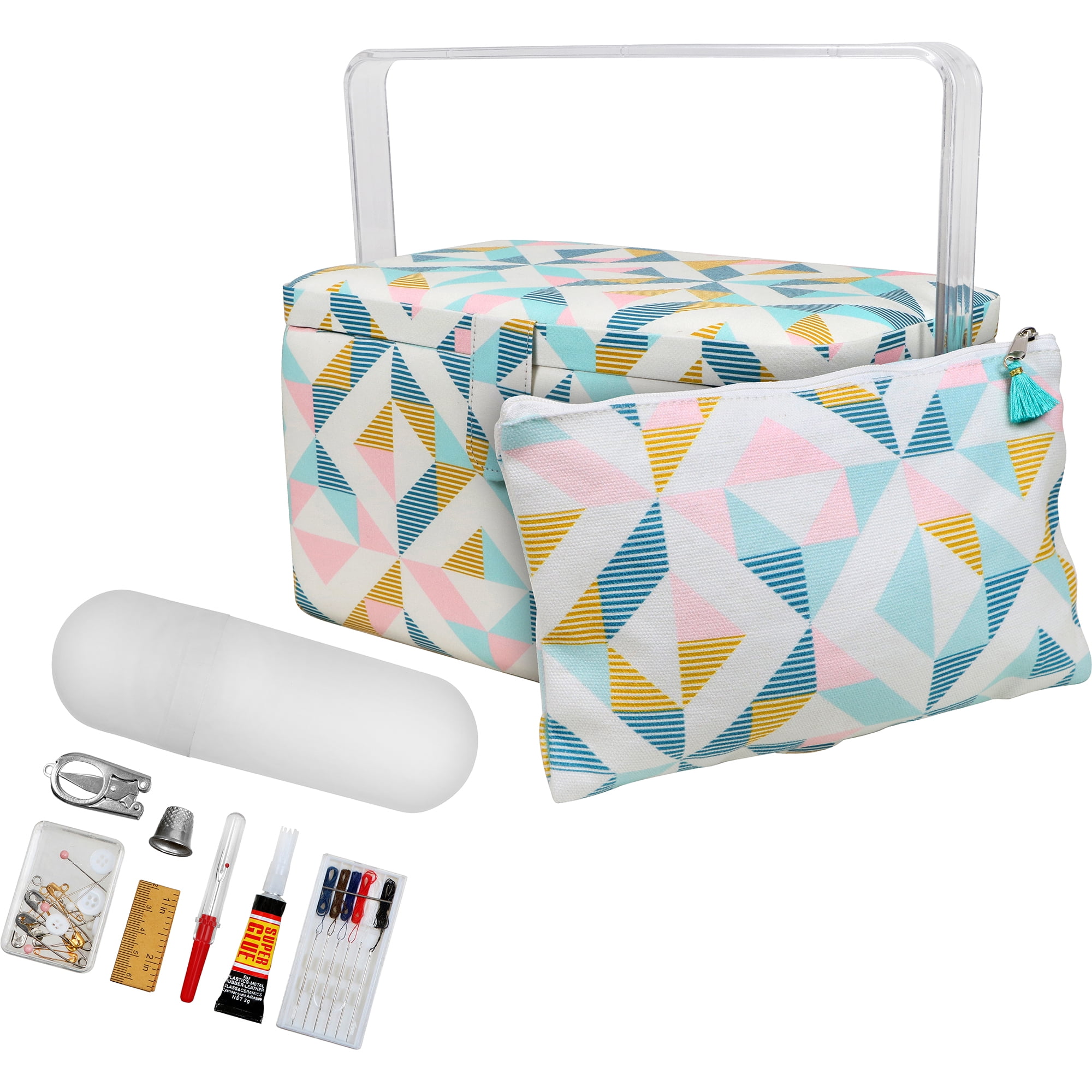 SINGER Large Premium Tackle Sewing Basket Abstract Geometric Print with ...