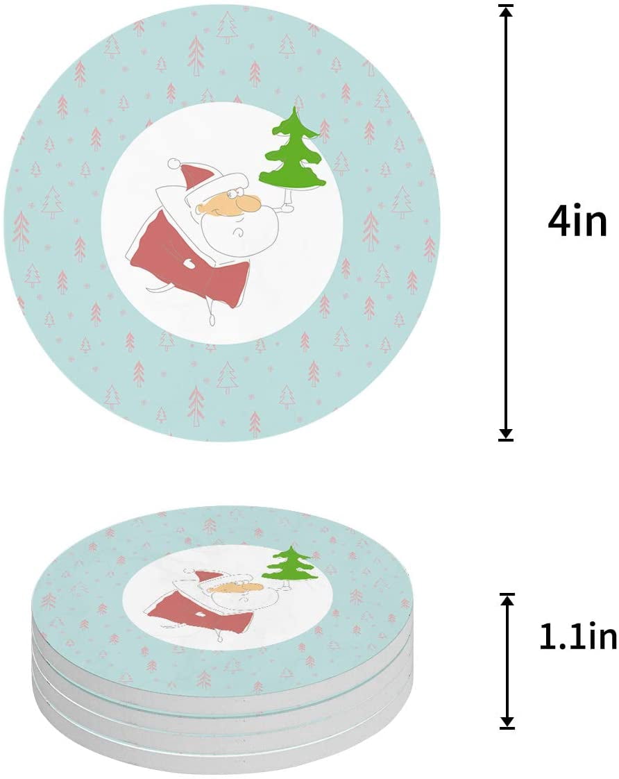FMSHPON Merry Christmas Santa Claus Set of 8 Round Coaster for Drinks ...