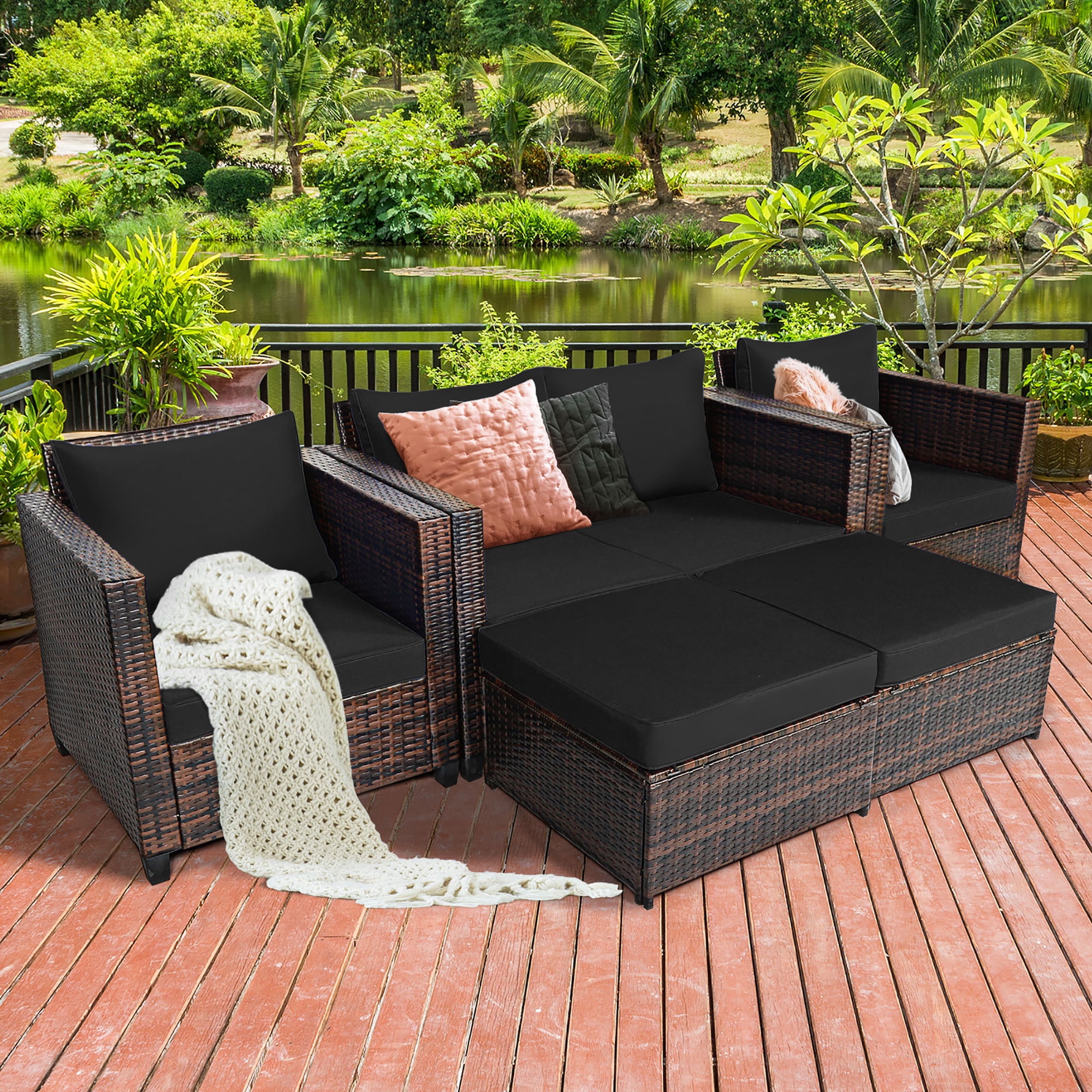 Click here for Costway 5pcs Patio Rattan Furniture Set Loveseat S... prices