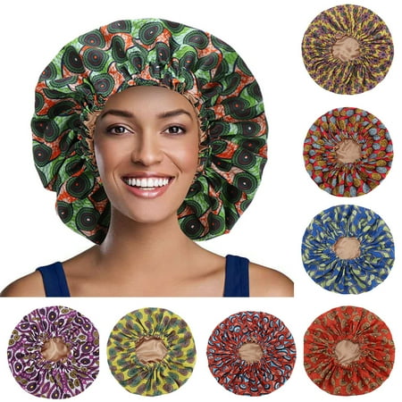 Koszal Women African Floral Print Hat Double-layer Elastic Nightcap ...