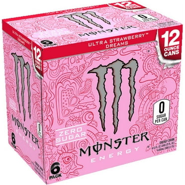 Monster Ultra Strawberry Dreams, Sugar Free Energy Drink, 12 fl oz, 6 ...