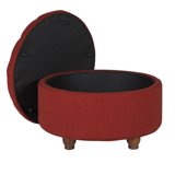 HomePop Tufted Round Cocktail Storage Ottoman, Red Textured Fabric ...