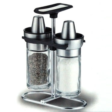 Salt & Pepper Shakers Stainless Steel Cover Glass Bottom With Rotating ...