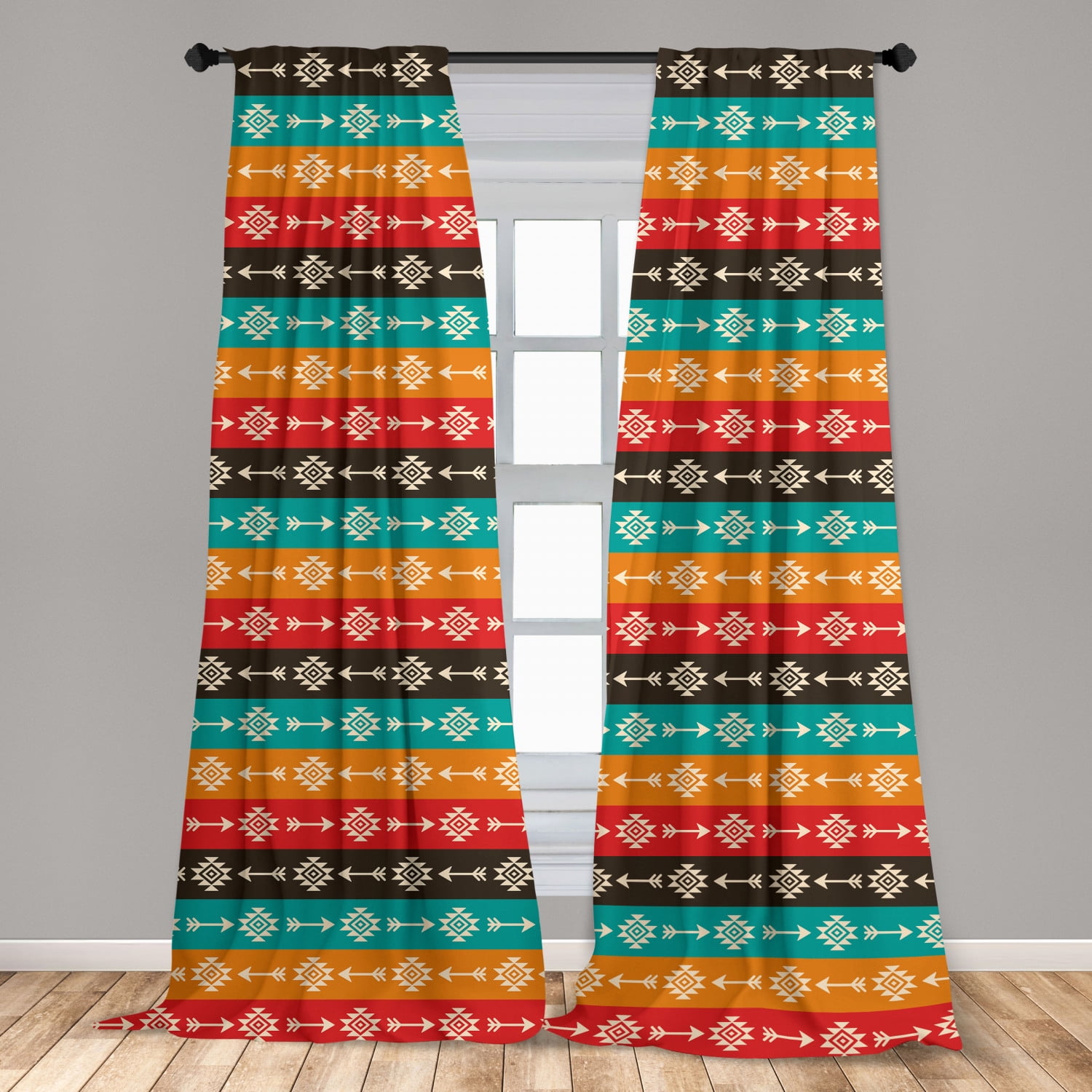 Aztec Curtains 2 Panels Set, Ethnic Ornamental Colorful Direction ...