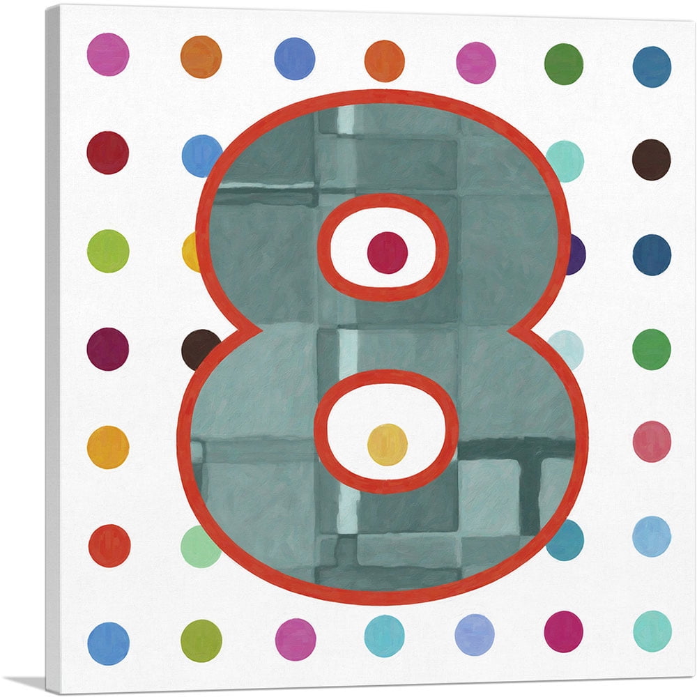 ARTCANVAS Fun Polka Dots Number 8 Eight Numeral Canvas Art Print - Size ...
