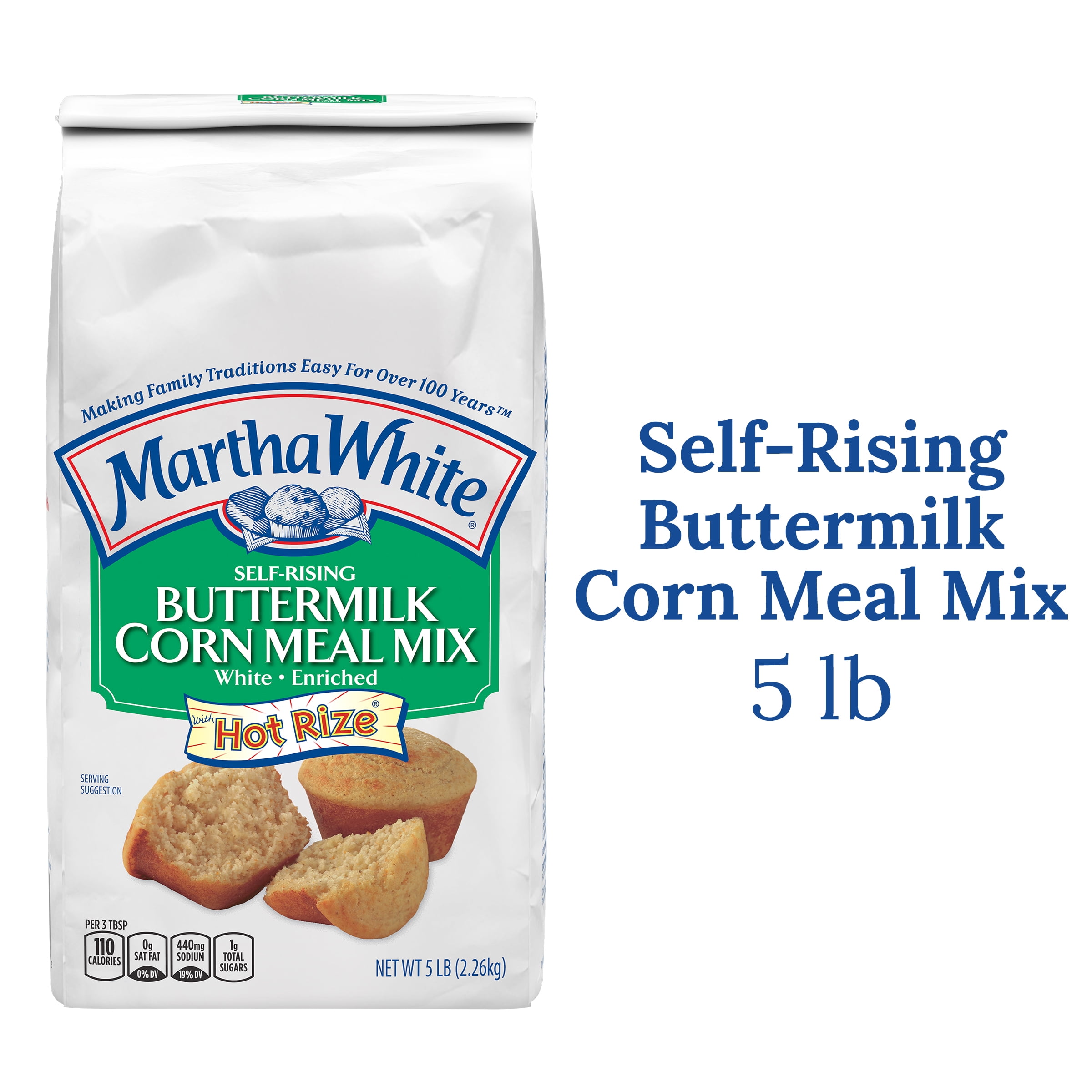 Martha White Self Rising Buttermilk Corn Meal Mix with Hot Rize, 5 Lb ...